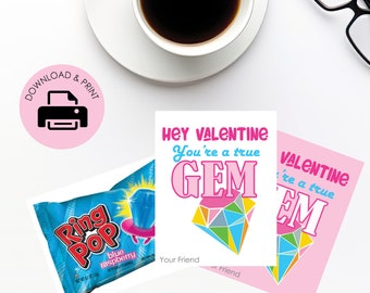 PRINTABLE Valentine Card, Ring Pop Valentine Card, Printable Classroom ...