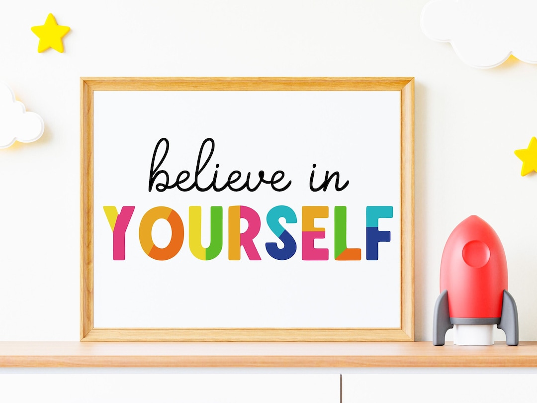 Motivational Wall Art, BELIEVE in Yourself Rainbow, Printable Art, Home ...