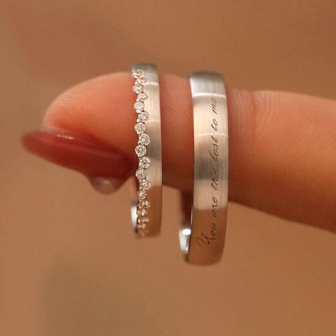 Promise Couple Rings 999 Sterling Silver｜beaded Edge Diamond｜engravable ...
