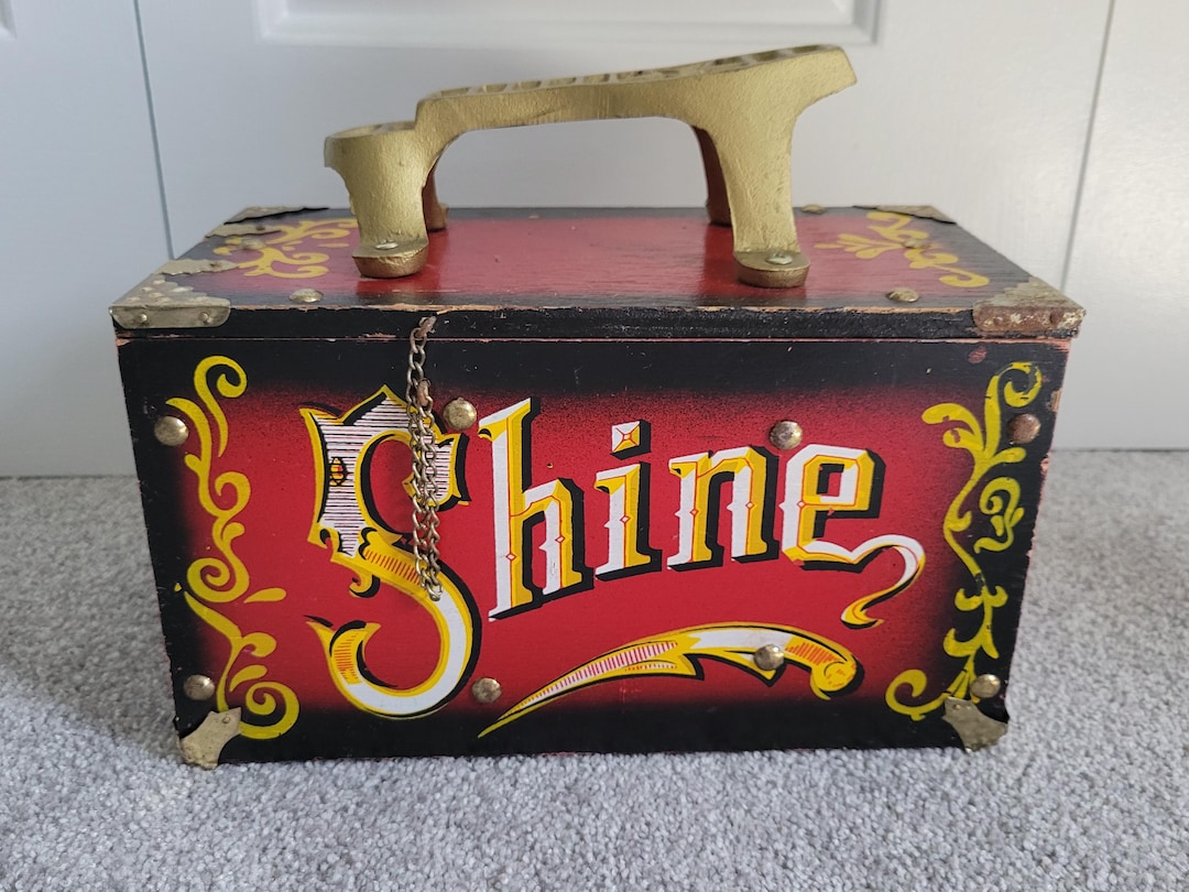 Antique Shoe Shine Box With Brass Shoe Stand - Etsy