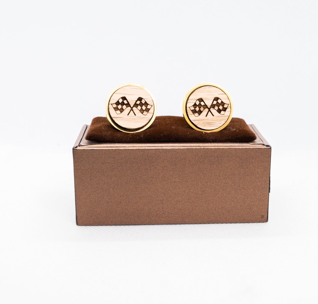Checkered Flag Wooden Cufflinks - Wedding Cufflinks, Engraved Wooden ...
