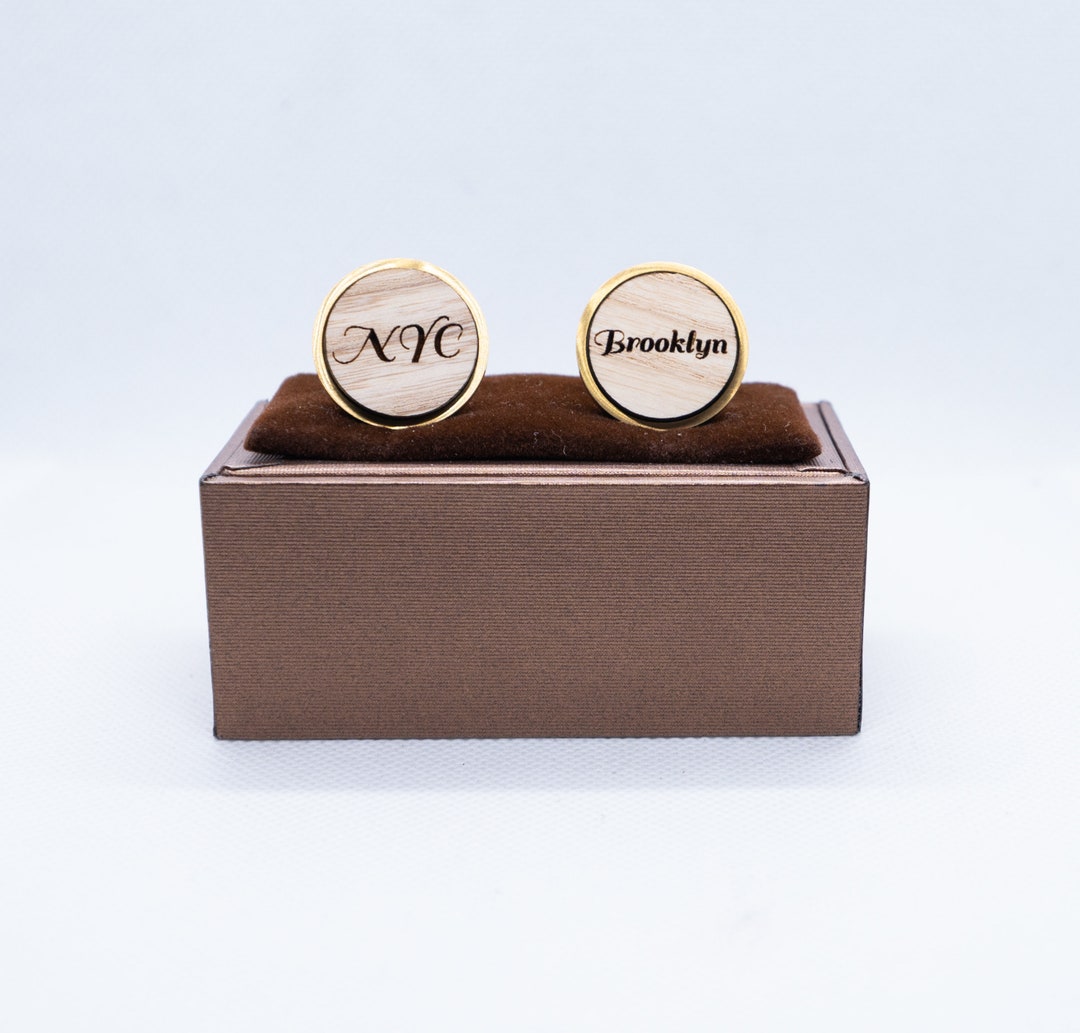 Brooklyn NYC Wooden Cufflinks - Wedding Cufflinks, Engraved Wooden ...