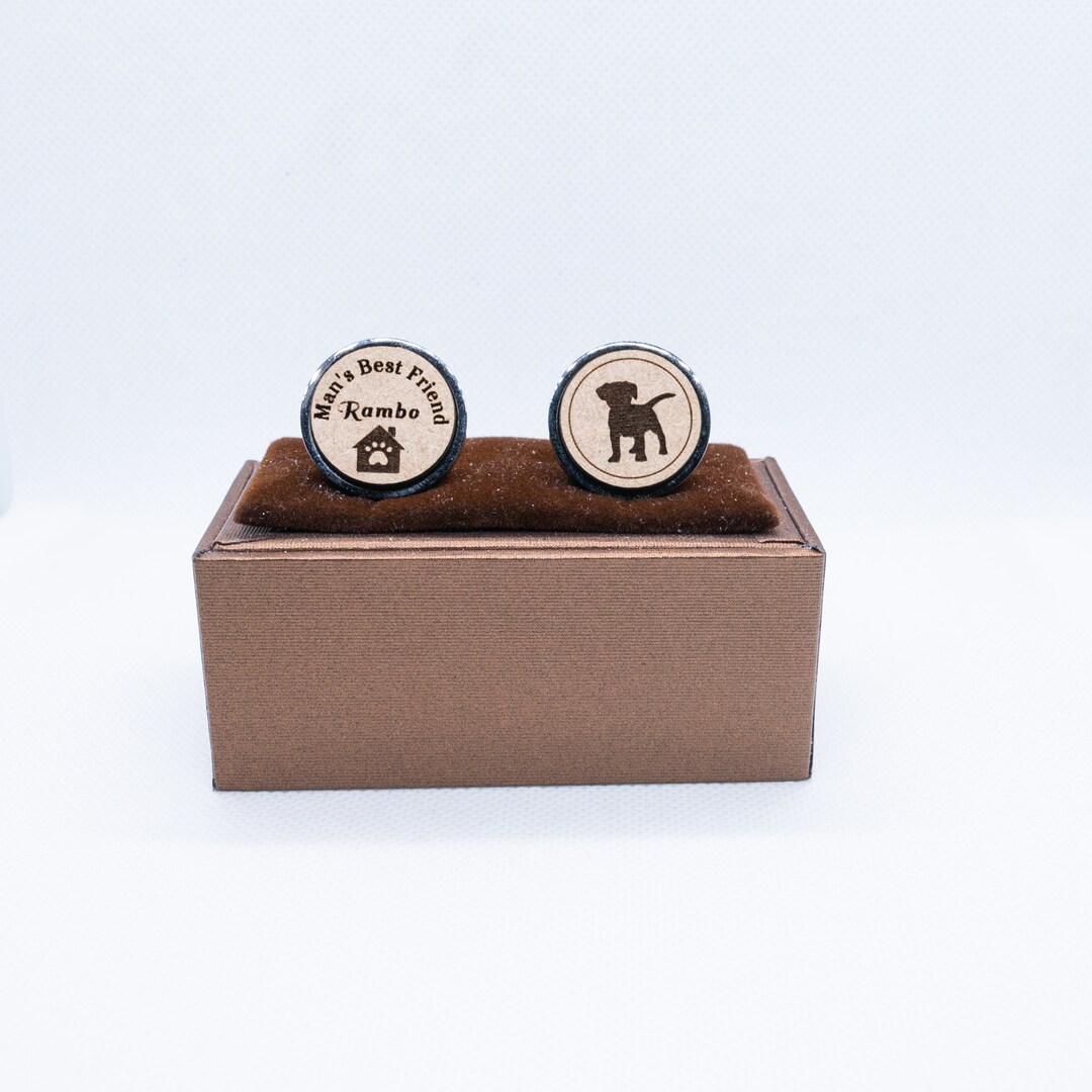 Custom Puppy Outline Name Wooden Cufflinks - Wedding Cufflinks ...