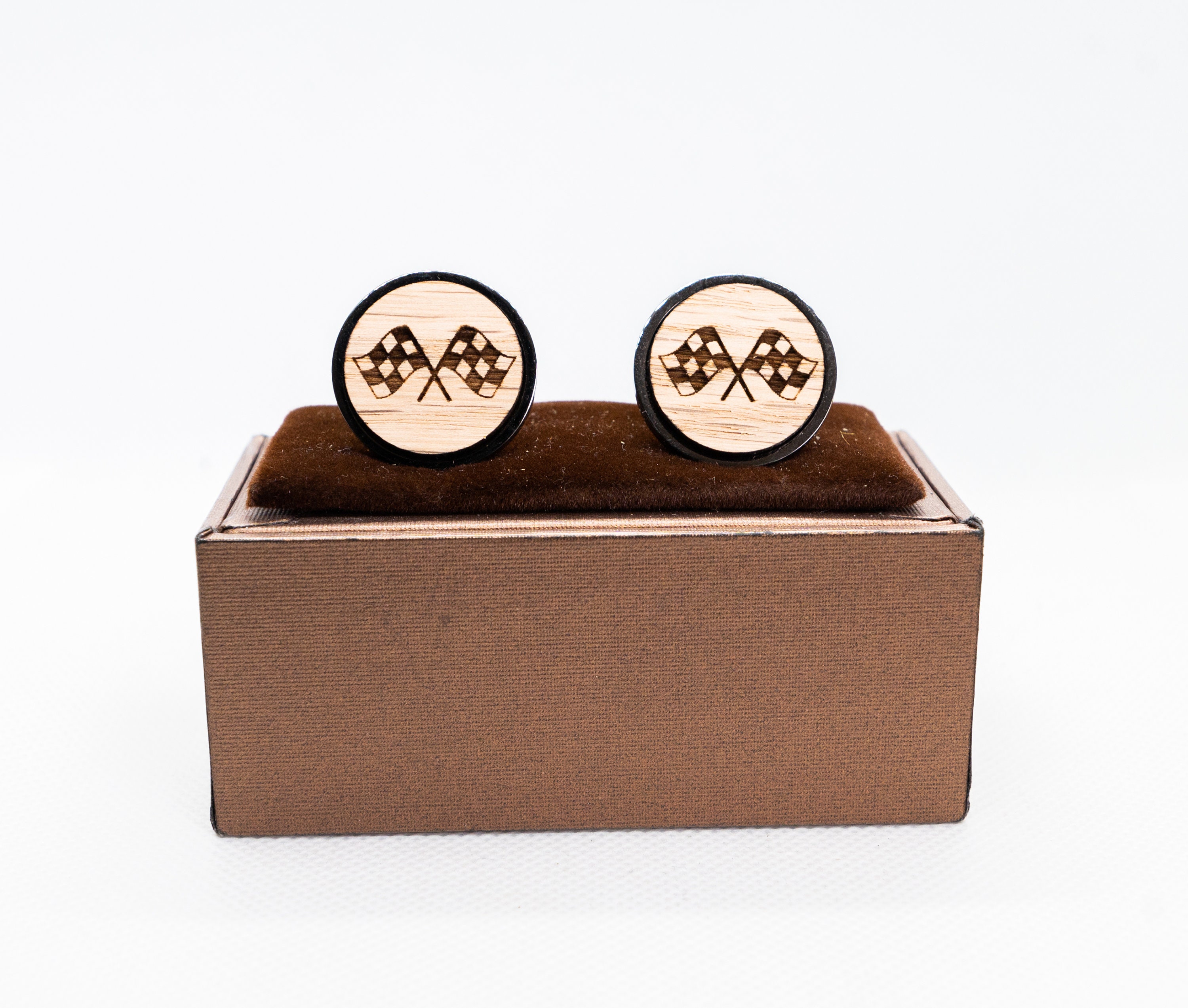 Checkered Flag Wooden Cufflinks - Wedding Cufflinks, Engraved Wooden ...