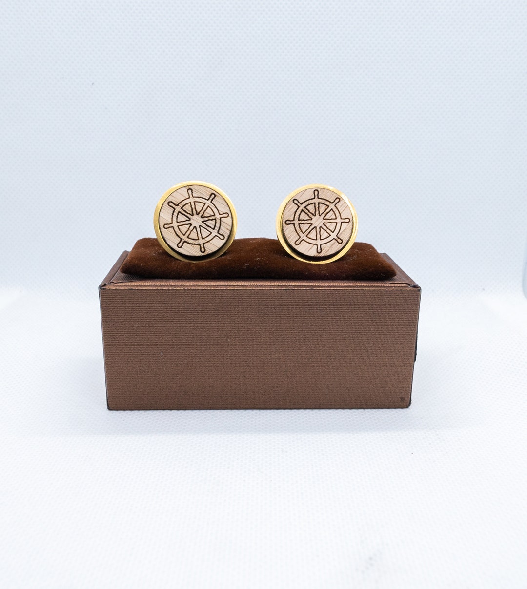 Wooden Ship Helm Cufflinks - Wedding Cufflinks, Engraved Wooden ...