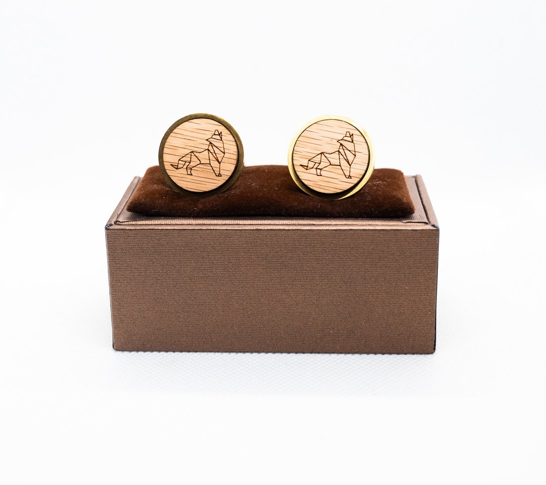 Wooden Wolf Origami Cufflinks - Wedding Cufflinks, Engraved Wooden ...