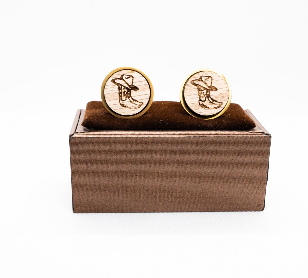 Wooden Cowboy Boots Cufflinks - Wedding Cufflinks, Engraved Wooden ...