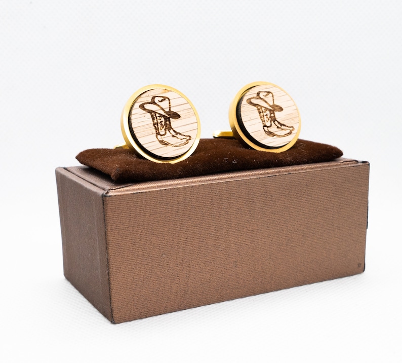 Wooden Cowboy Boots Cufflinks - Wedding Cufflinks, Engraved Wooden ...