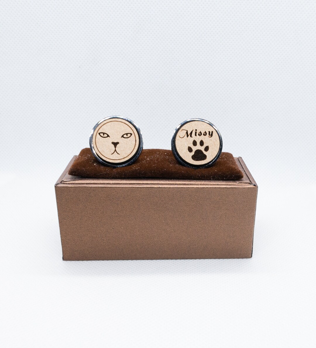 Custom Cat Face Wooden Cufflinks - Wedding Cufflinks, Engraved Wooden ...
