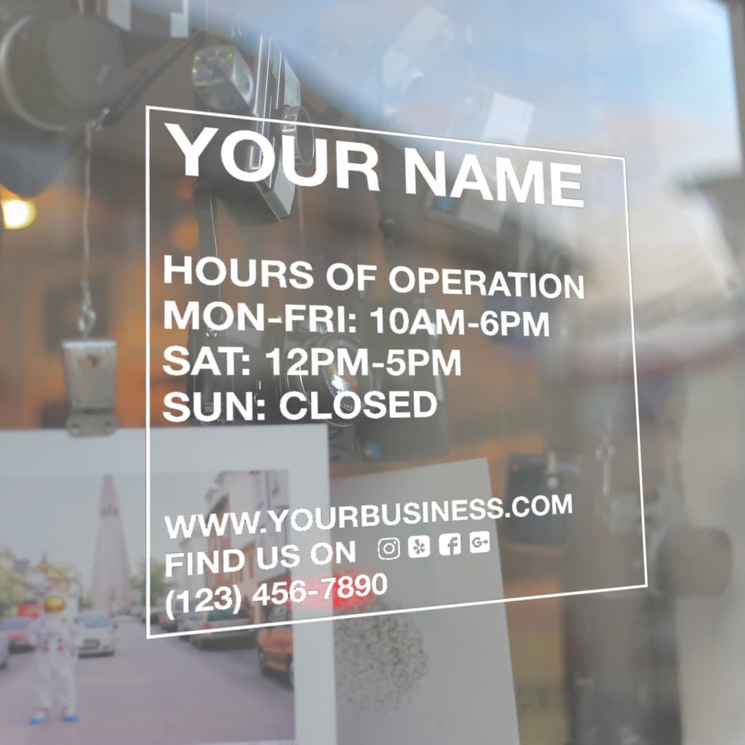 Custom Business Hours Sign - Storefront Decal - Personalized Lettering ...