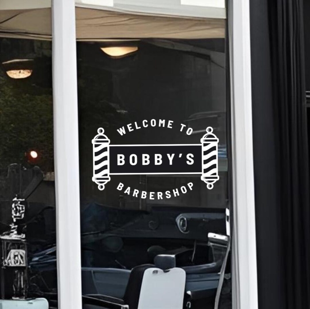 Customizable Barbershop Decal / Personalized Barber Sign / Storefront ...