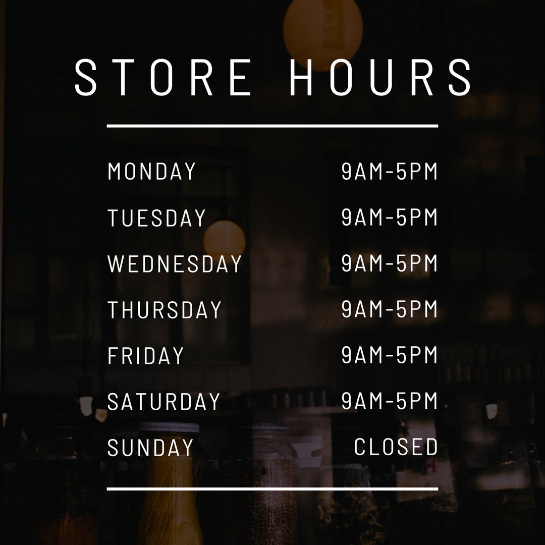 Store Hours Decal / Customizable Business Hours Vinyl for Storefront ...