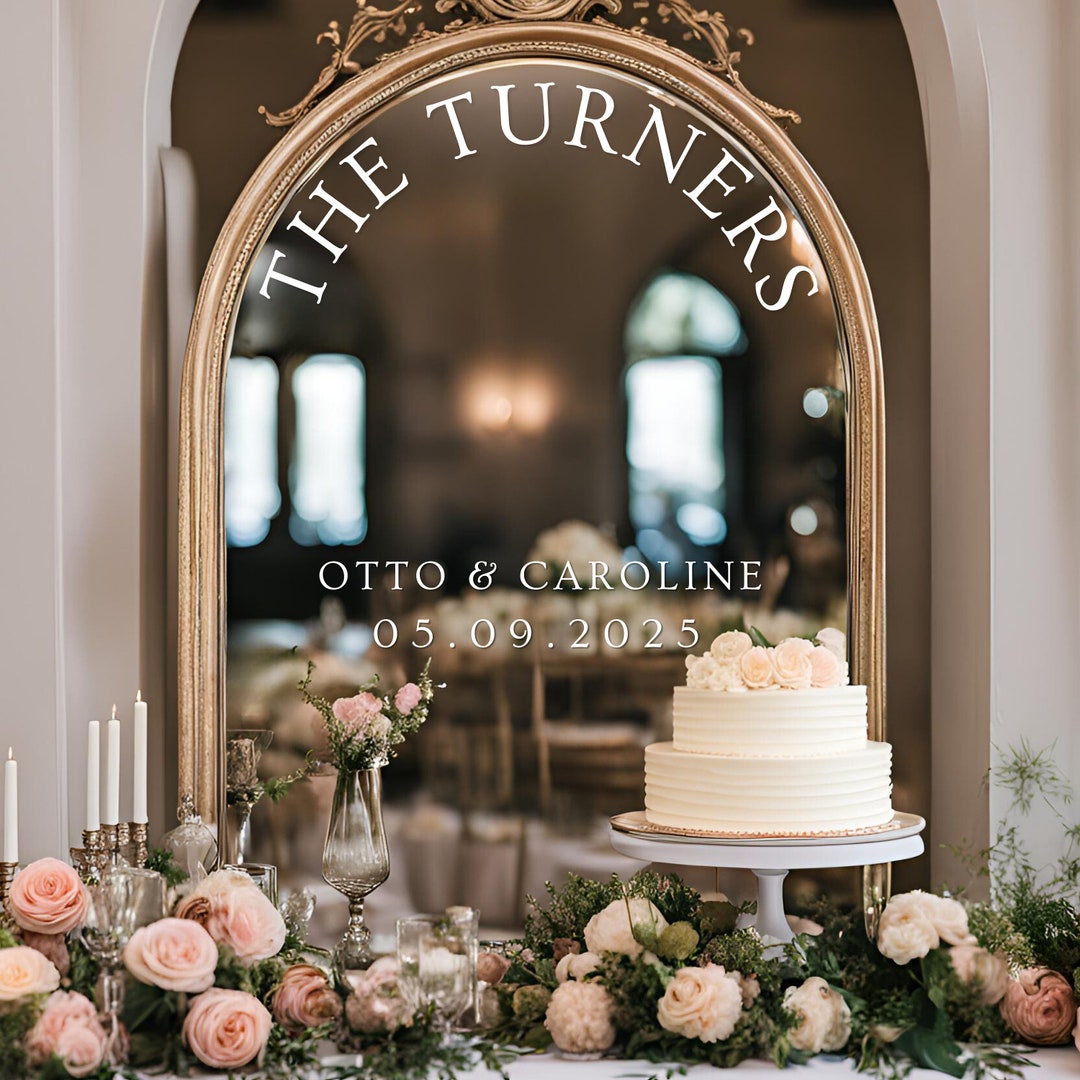 Wedding Entry Mirror Decal / Customizable Curved Arched Names With Date ...