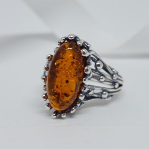 Large Statement Amber Ring, Big Silver and Amber Ring, Oval Amber Ring ...