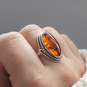 Large Baltic Amber Ring, Victorian Amber Ring, Long Amber Ring, Big ...
