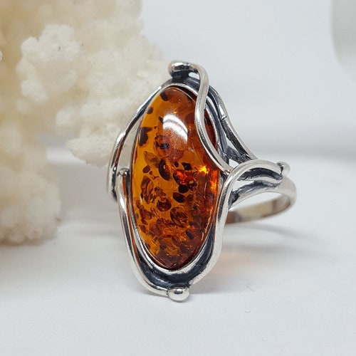 Sterling Silver Amber Ring - Etsy