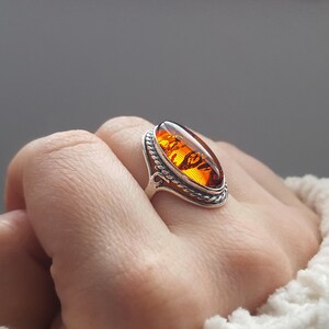 Large Baltic Amber Ring, Victorian Amber Ring, Long Amber Ring, Big ...