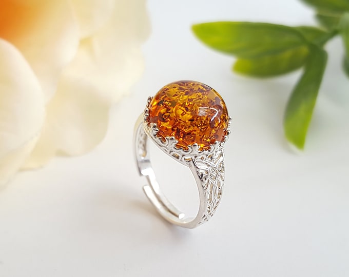 Round Princess Amber Ring Adjustable Baltic Amber Ring - Etsy