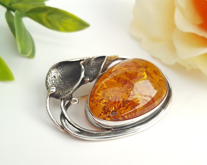 Vintage Amber Silver Brooch Pin Baltic BIG - Etsy UK