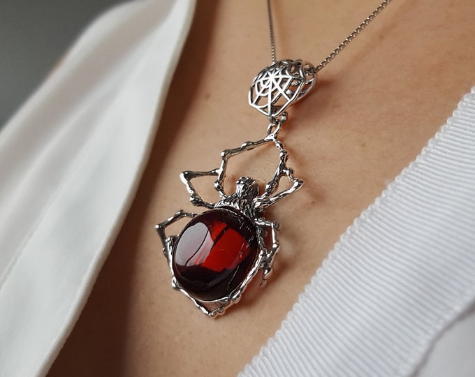 Red Baltic Amber Spider Necklace Amber Spider Pendant Big - Etsy