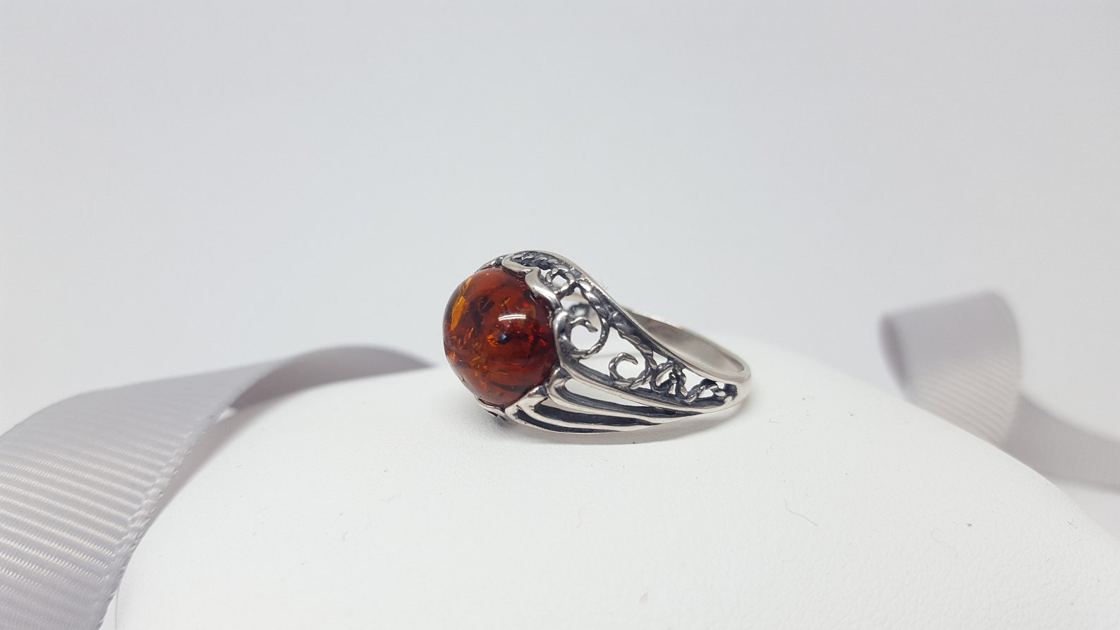 Filigree Amber Ring, Oval Honey Amber Ring, Detailed Baltic Amber Ring ...
