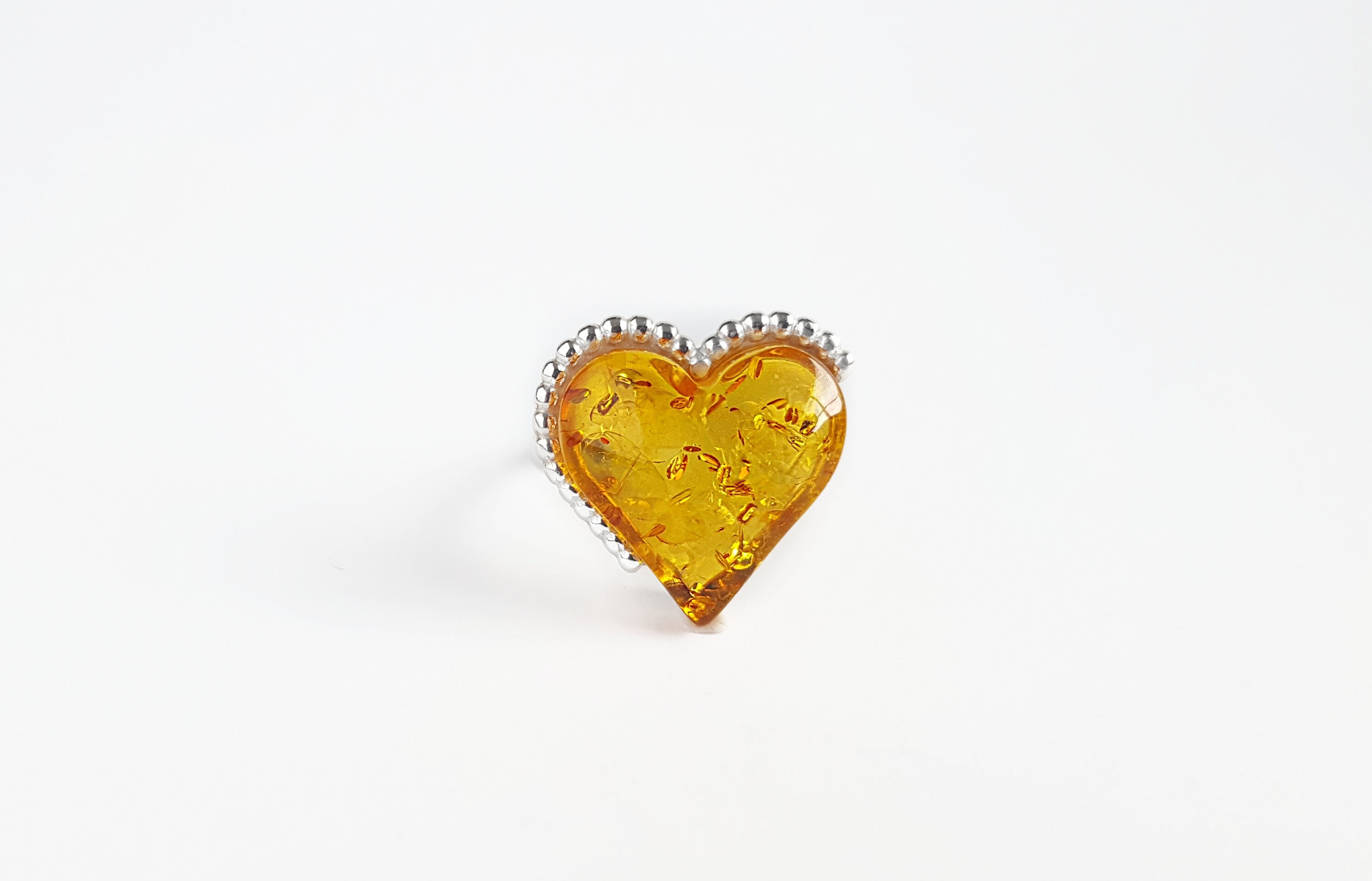 Genuine Amber Heart Ring, Sterling Silver and Heart Ring, Silver Love ...