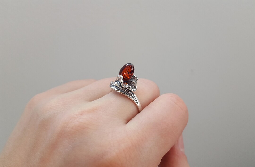 Baltic Amber Flower Ring, Silver and Amber Ring, Hibiscus Ring, Amber ...
