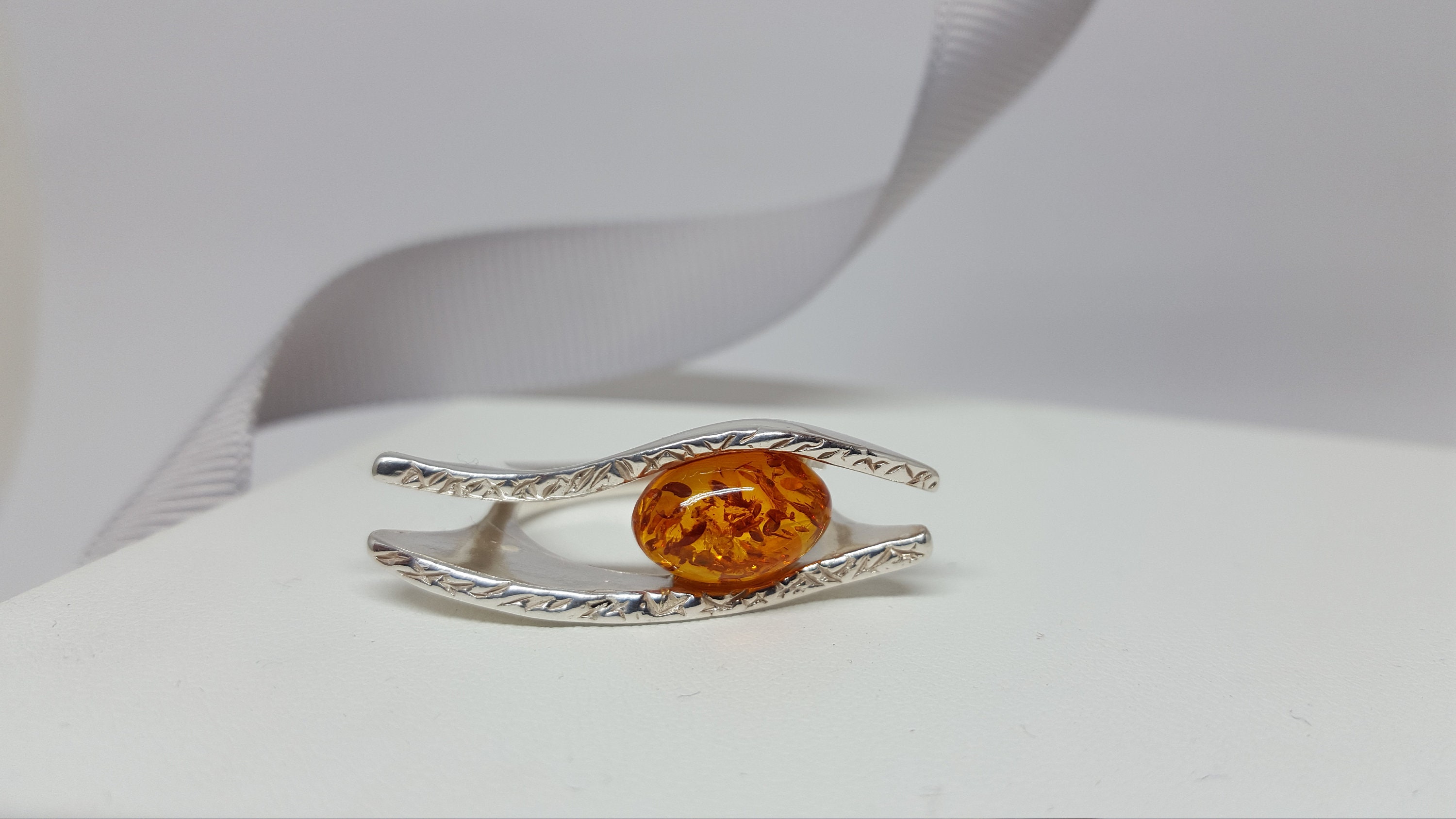 Long Horizontal Amber Ring Long Ring Natural Baltic Amber | Etsy