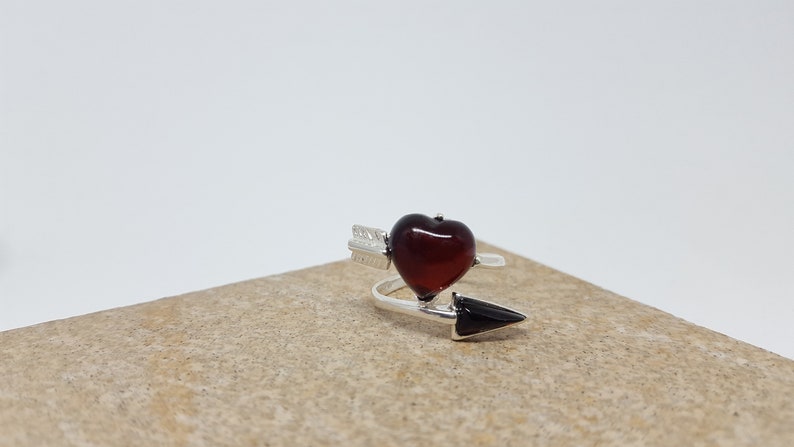 Amber Heart Ring, Arrow and Heart Jewelry, Gift for Girlfriend, Heart ...