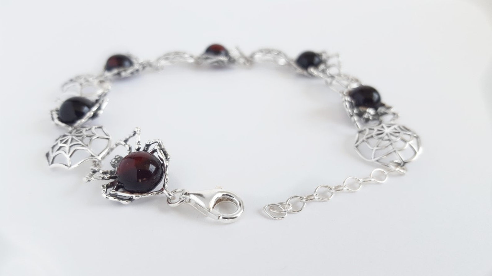 Silver and Cherry Amber Spider Bracelet Spider Web Bracelet - Etsy