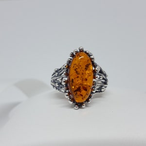 Large Statement Amber Ring, Big Silver and Amber Ring, Oval Amber Ring ...
