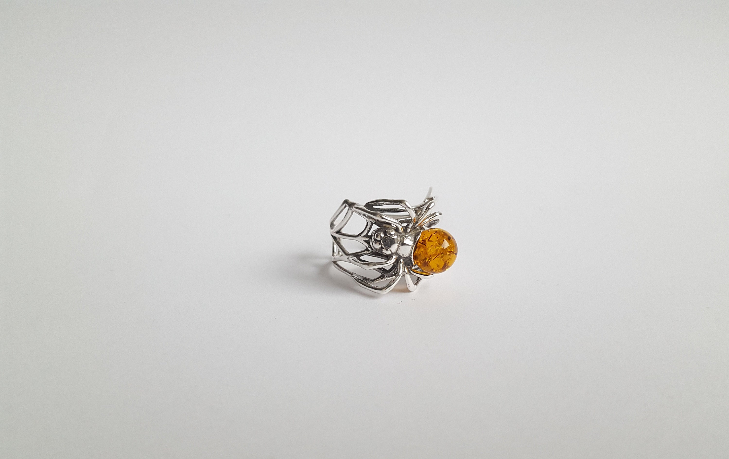Genuine Amber Spider Ring Silver Spider Web Ring Orange - Etsy