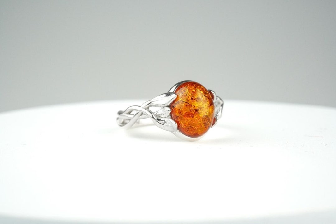 Classic Amber Ring, Orange Amber Stone Ring, Natural Baltic Amber Ring ...
