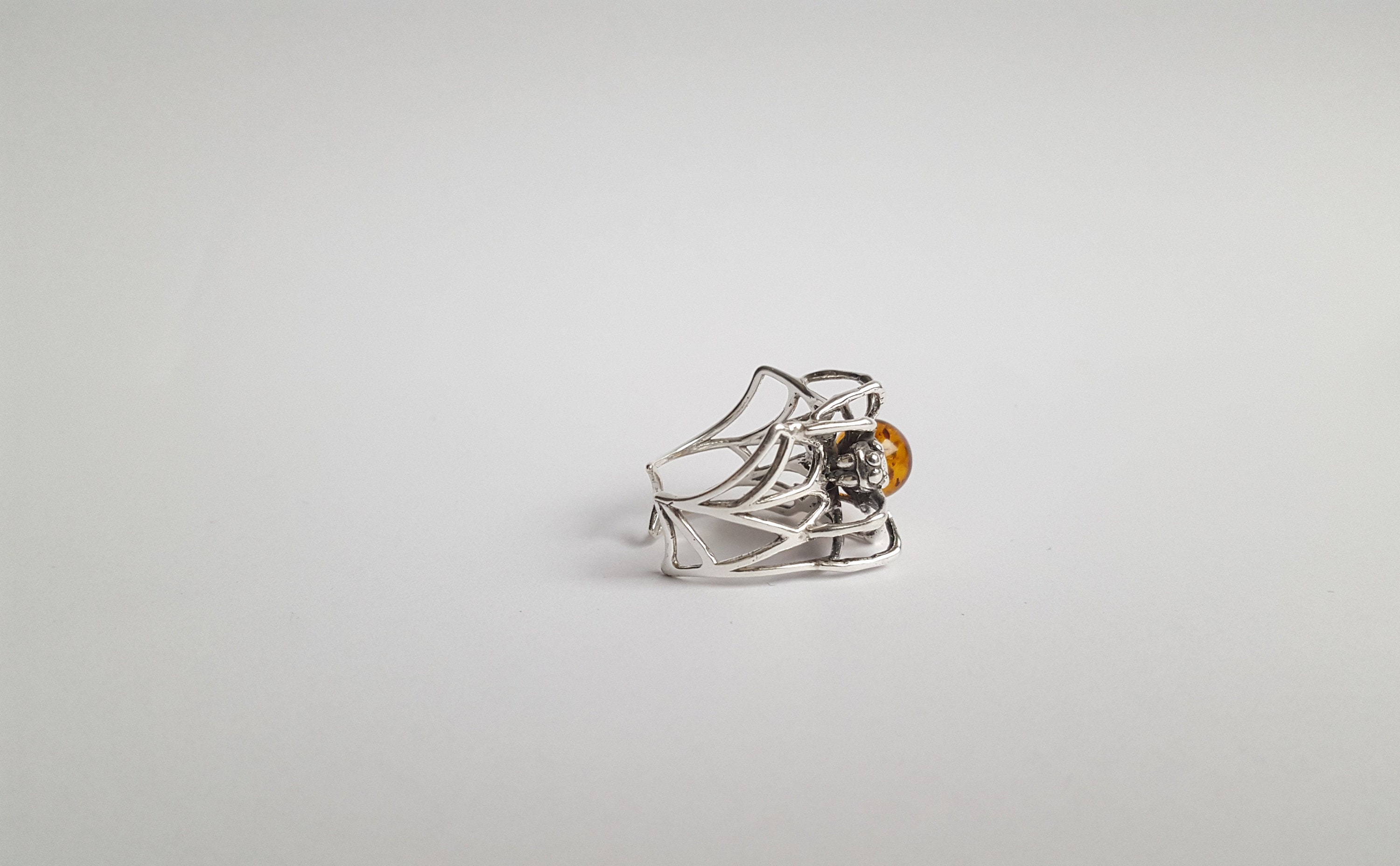 Genuine Amber Spider Ring Silver Spider Web Ring Orange - Etsy
