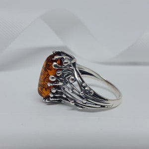 Large Statement Amber Ring, Big Silver and Amber Ring, Oval Amber Ring ...