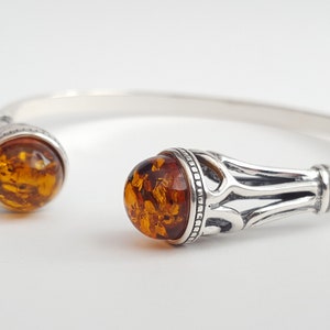 Silver and Amber Open Cluster Bangle, Adjustable Baltic Amber Ring ...