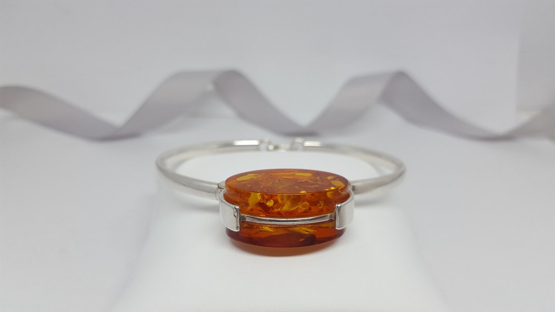 Baltic Amber Bracelet, Amber Bangle Bracelet, Amber and Silver Bangle ...