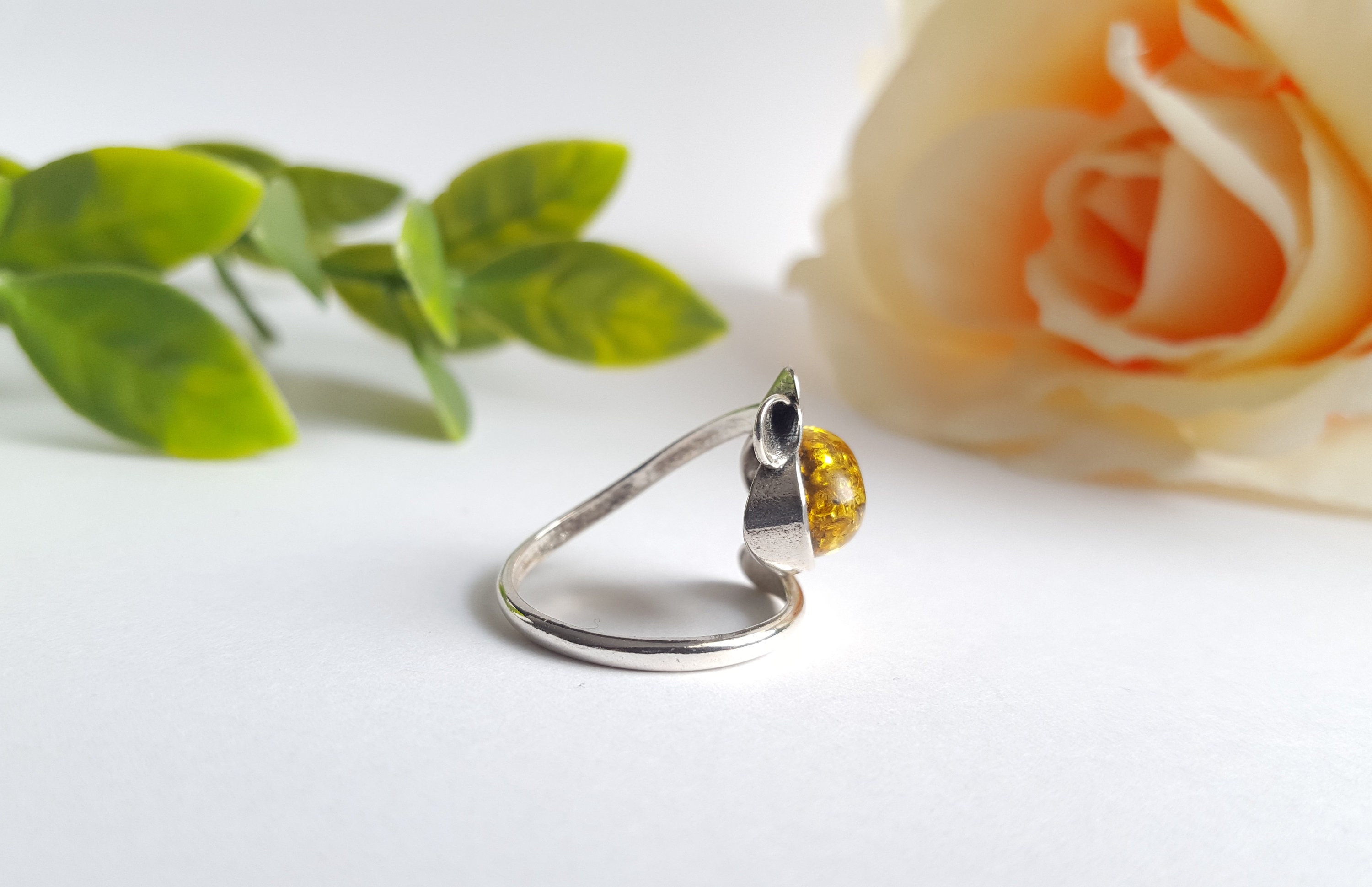 Natural Baltic Amber ring Adjustable Silver Ring Green Amber | Etsy