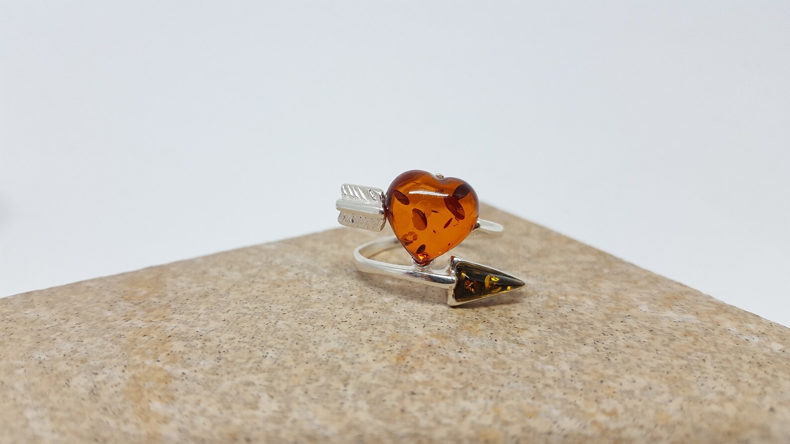 Amber Heart Ring, Arrow and Heart Jewelry, Gift for Girlfriend, Heart ...