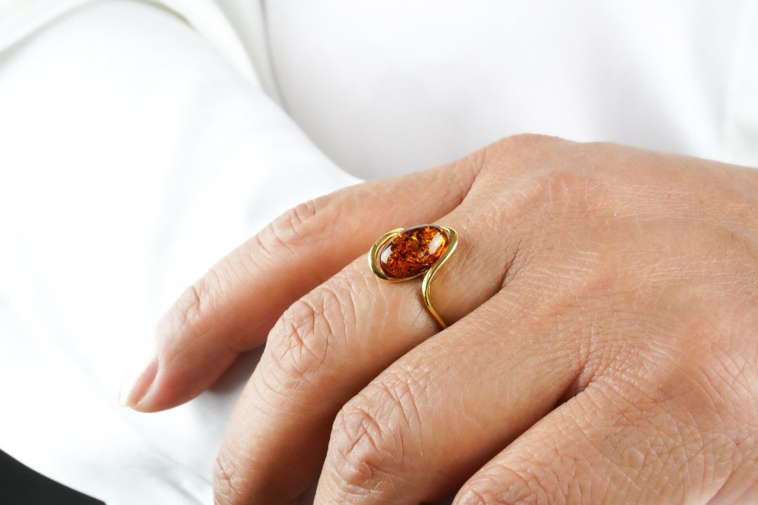 Honey Baltic Amber Ring, Gold and Amber Ring, Oval Amber Ring, Honey ...