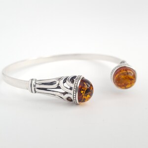 Silver and Amber Open Cluster Bangle, Adjustable Baltic Amber Ring ...