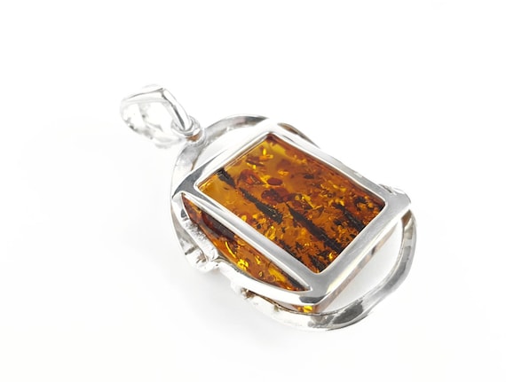 Luxury Baltic Amber Necklace Square Amber and Silver Necklace Modern Amber Necklace Contemporary Amber Jewelry Large Orange Gemstone Etsy