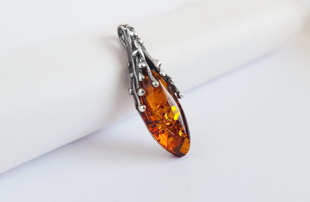 Small Baltic Amber Pendant, Genuine Amber and Sterling Silver Jewelry ...