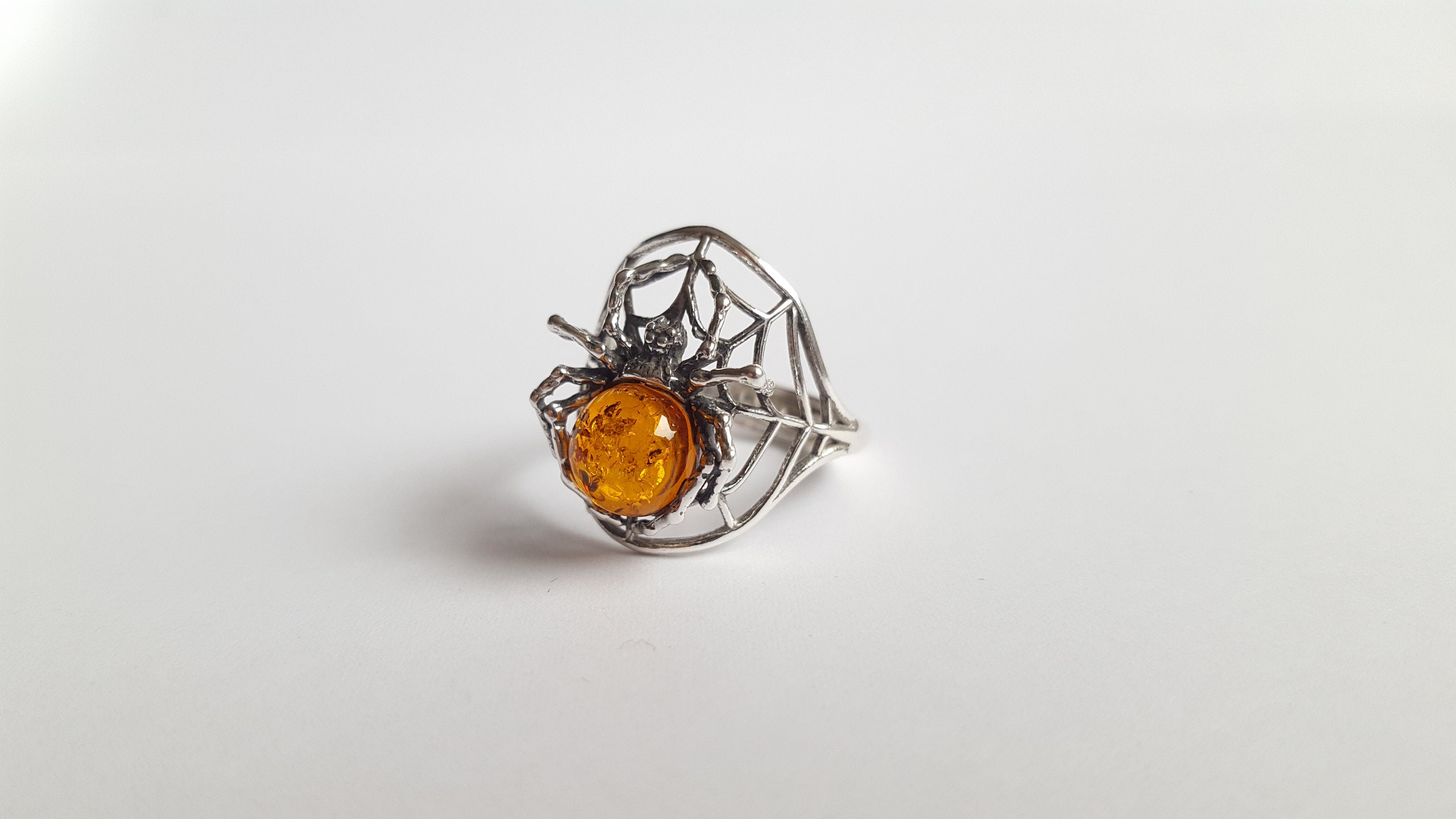 Handmade Amber Spider Ring Black Widow Silver and Amber Ring - Etsy