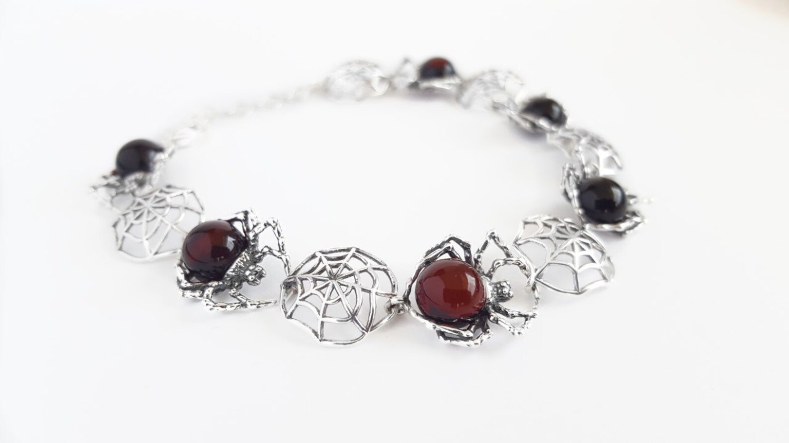 Silver and Cherry Amber Spider Bracelet Spider Web Bracelet - Etsy