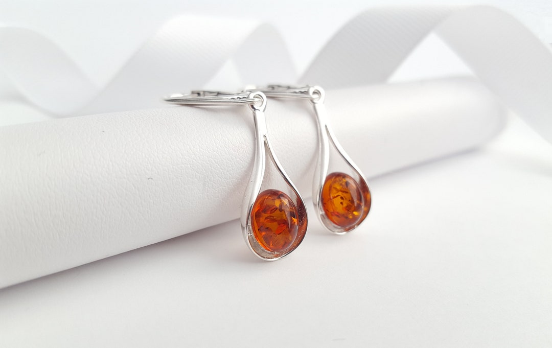 Classic Amber Dangle Earrings, Long Amber Earrings, Elegant Earrings ...