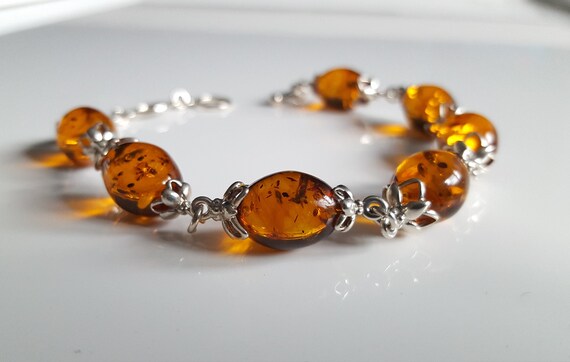 Baltic Amber Bracelet Oval Amber Bracelet Sterling Silver | Etsy