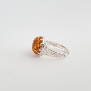 Round Princess Amber Ring, Adjustable Baltic Amber Ring, Silver and ...