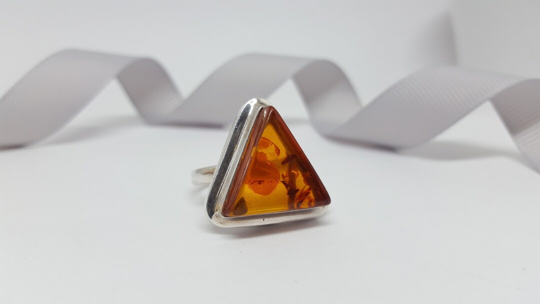 Big Triangle Amber Ring, Large Geometrical Baltic Amber Ring, Statement ...