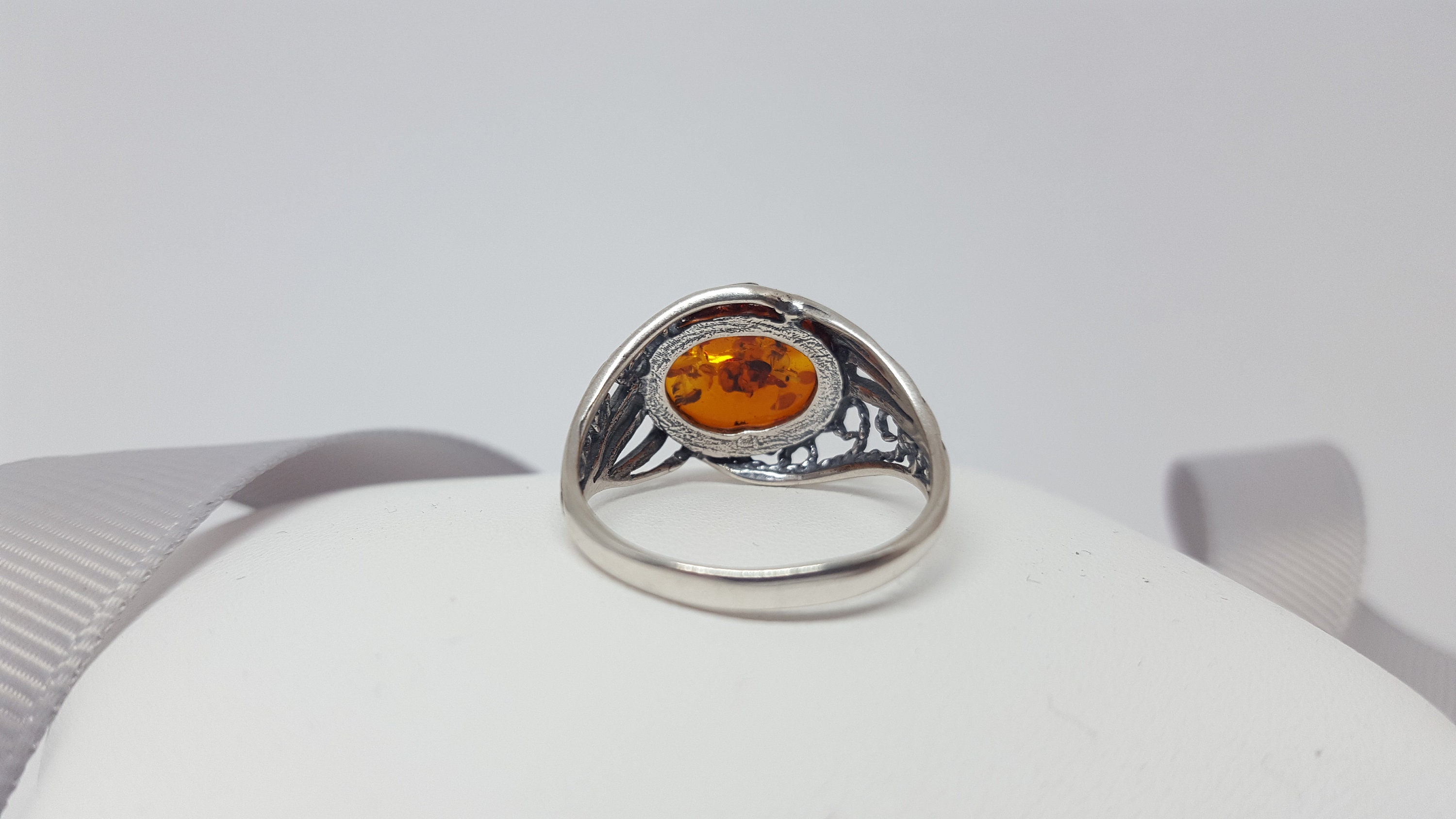Filigree Amber Ring, Oval Honey Amber Ring, Detailed Baltic Amber Ring ...